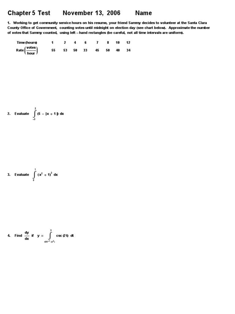 Chapter 5 Test November 13, 2006 Name | PDF | Integral | Geometry