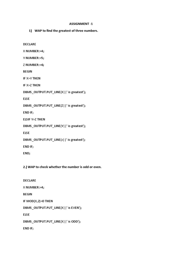 Assignment - 1 1) WAP To Find The Greatest of Three Numbers | PDF ...
