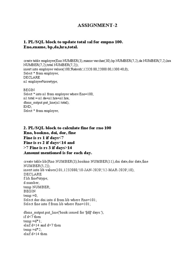 PL-SQL Assignment-2 - 101803108-Coe6 | PDF | Data Management Software | Data