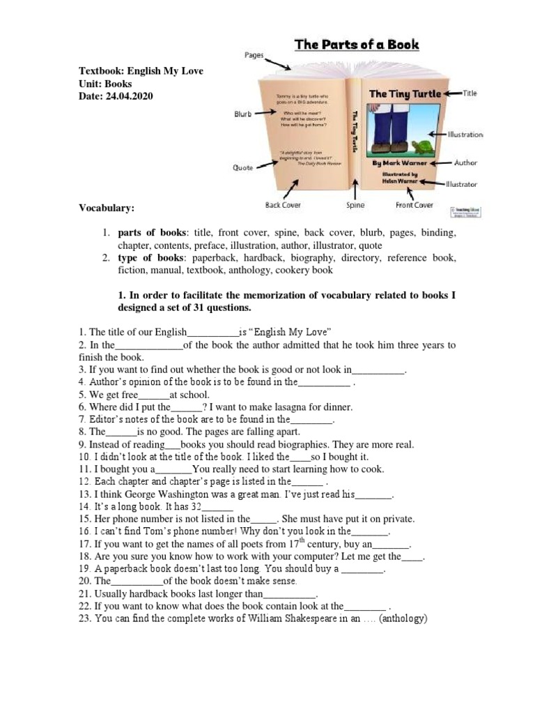 Textbook: English My Love Unit: Books Date: 24.04.2020 | PDF | Books ...