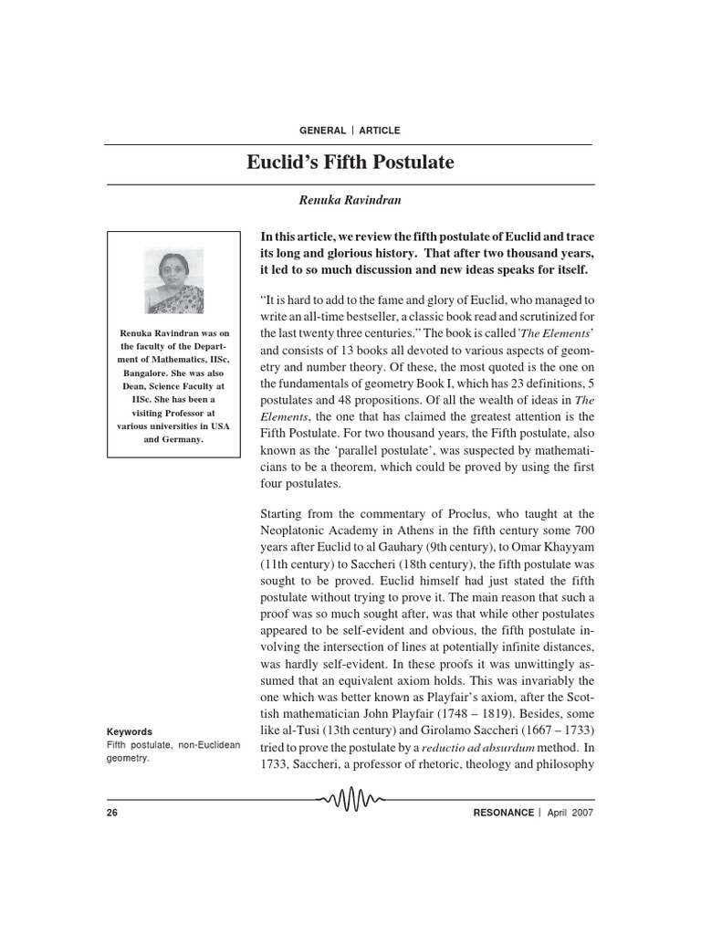 Euclid's Fifth Postulate | PDF | Hyperbolic Geometry | Line (Geometry)