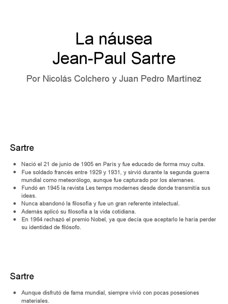 La Náusea Sartre | PDF | Jean Paul Sartre | Existencialismo
