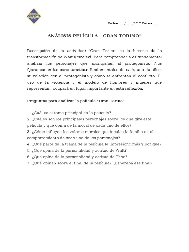Guía El Gran Torino | PDF | Ciencias sociales | Relaciones personales ...