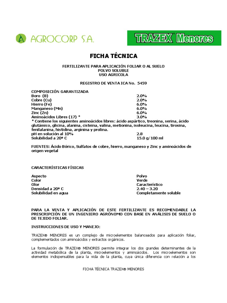 Ficha Tecnica Trazex Menores | PDF | Aminoácidos | Fertilizante