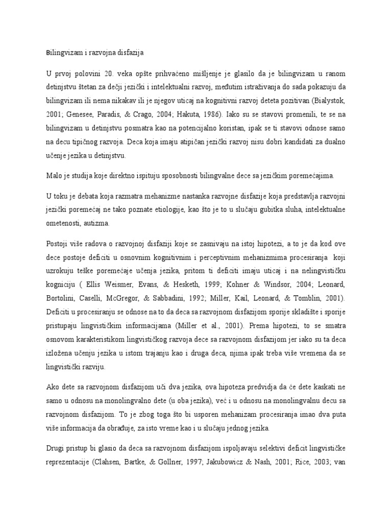 Bilingvizam I Razvojna Disfazija 1 | PDF