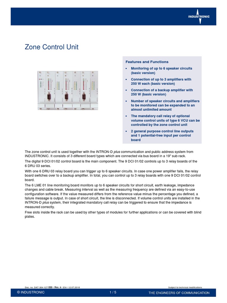 Zone Control Unit: Features and Functions | PDF | Amplifier | Relay