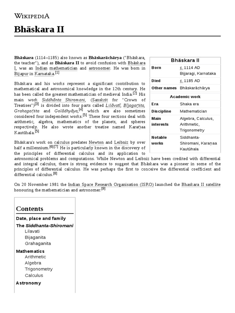 Bhāskara II: Bhāskara (1114-1185) Also Known As Bhāskarāchārya ...