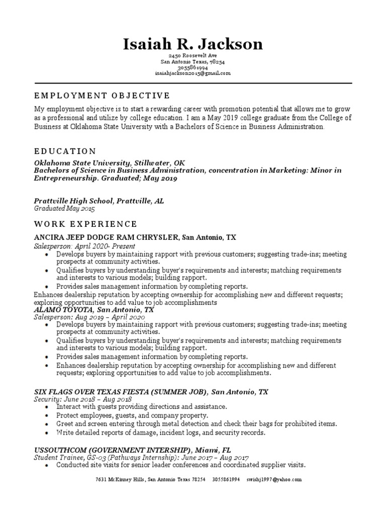 Isaiah Jackson Resume 2020 | PDF | Sales | Economies
