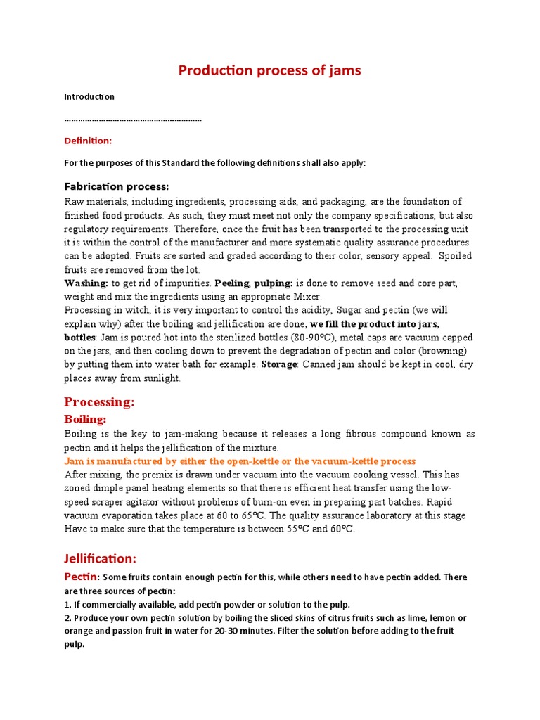 Jam Production Process Guide | PDF | Fruit Preserves | Chemistry