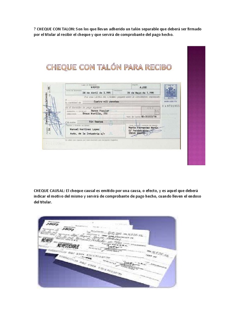 Cheque Con Talon | PDF | Cheque | Bancos