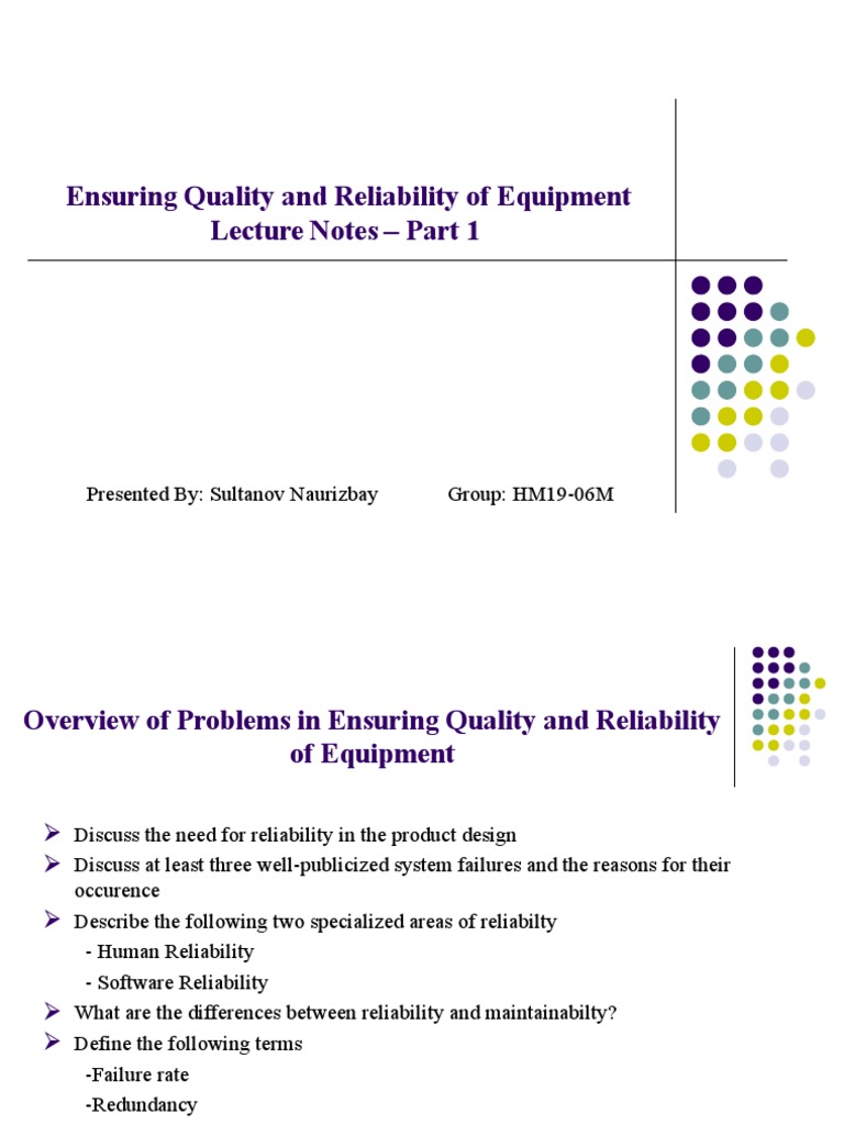 Quality and Reliability in Equipment Design | PDF | Reliability ...