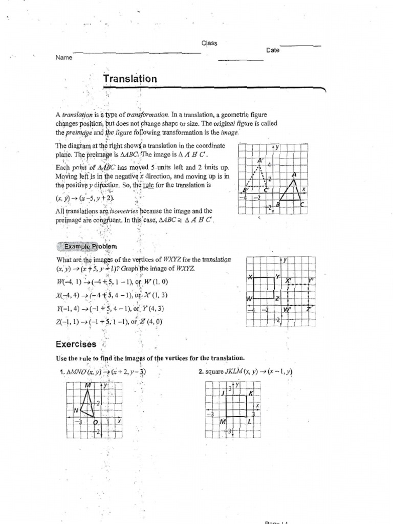 A Translation in the Coordinate Plane: Moving Geometric Figures Without ...
