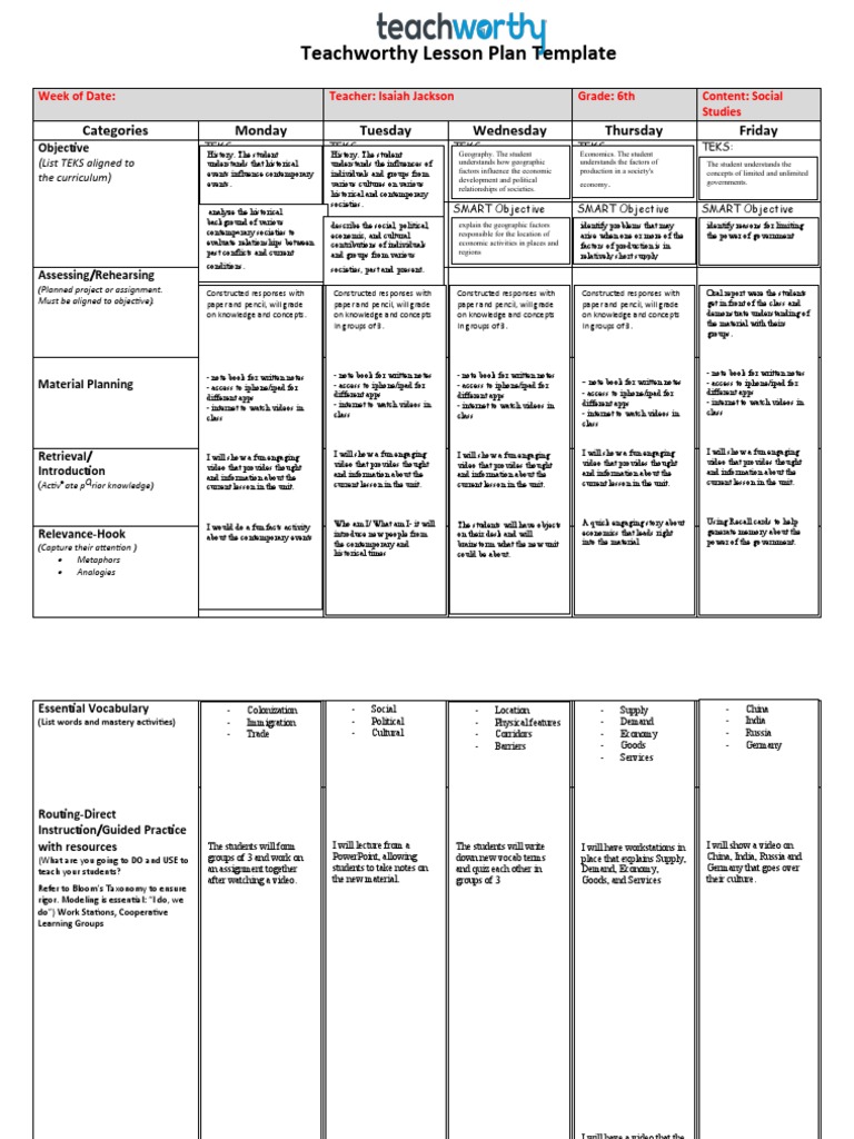 Neuro Nine Lesson Plan Template Fillable-Word 1 | Download Free PDF ...