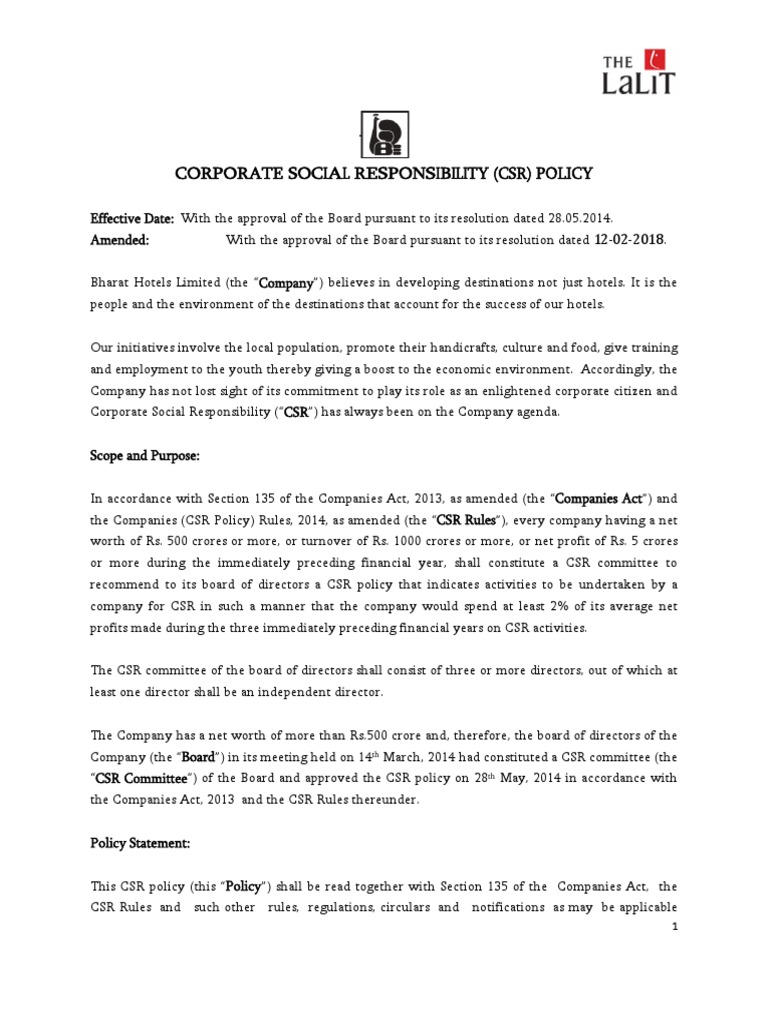 CSR Policy PDF | PDF | Corporate Social Responsibility | Government