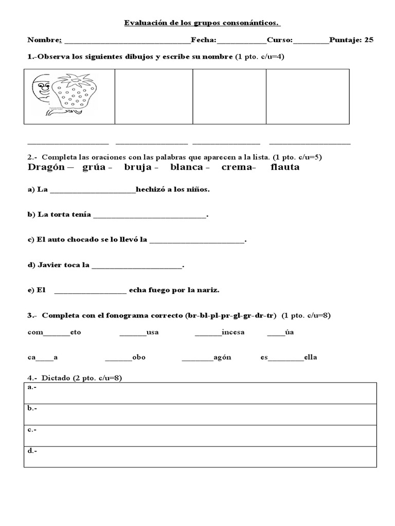 Evaluación de Grupos Consonánticos | PDF