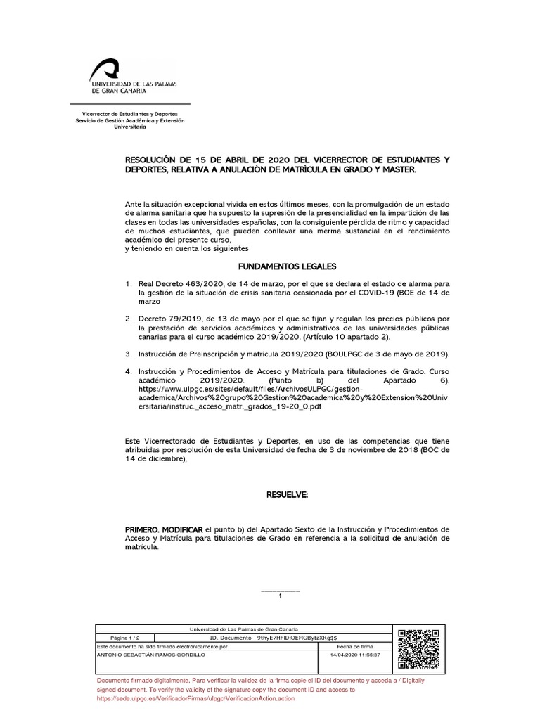 Anulacion Matricula Firmada PDF | PDF | Gobierno | Educación avanzada