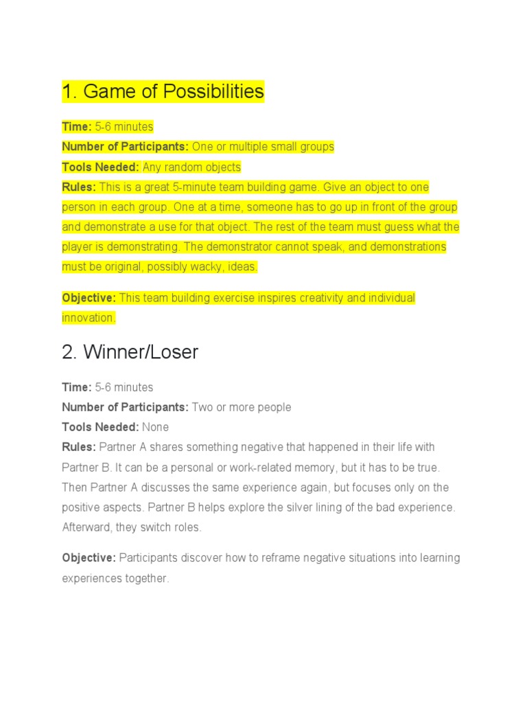 Team Building Games | PDF | Business