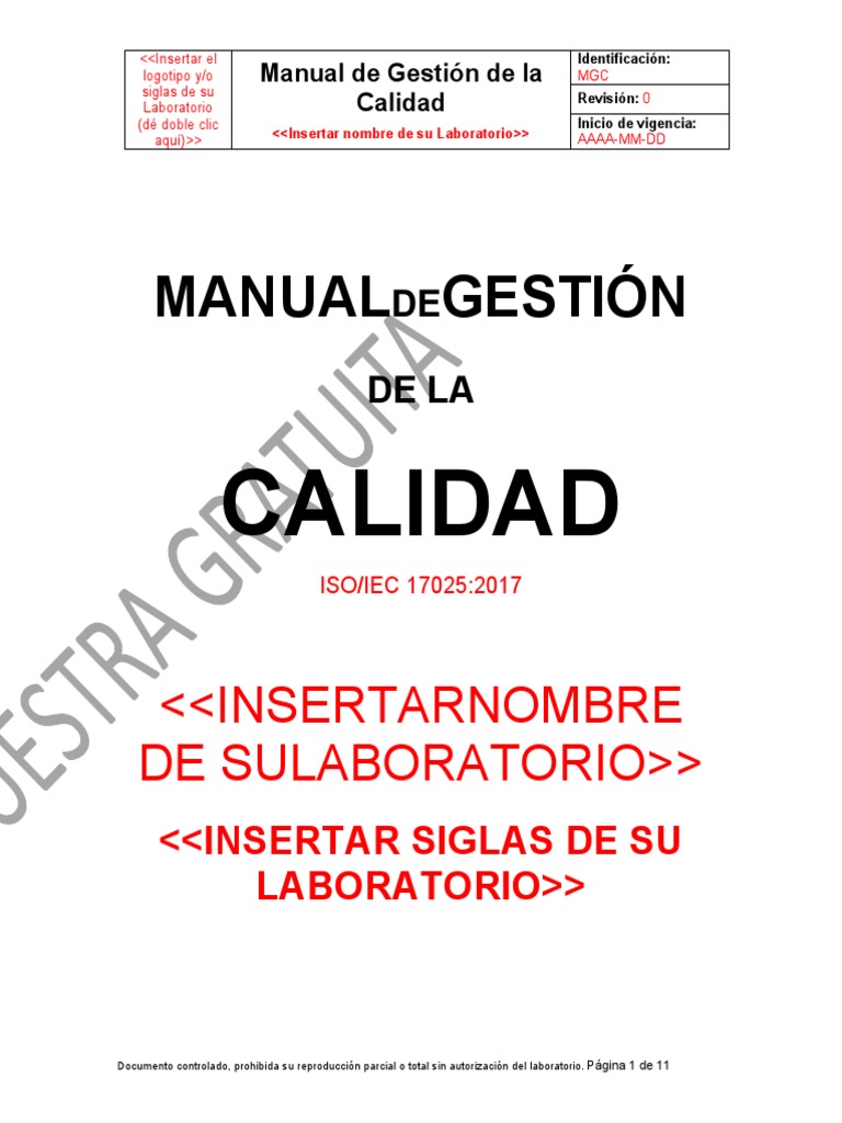 Muestra Manual Gestion Calidad ISO IEC 17025 2017 | PDF | Calibración | Laboratorios