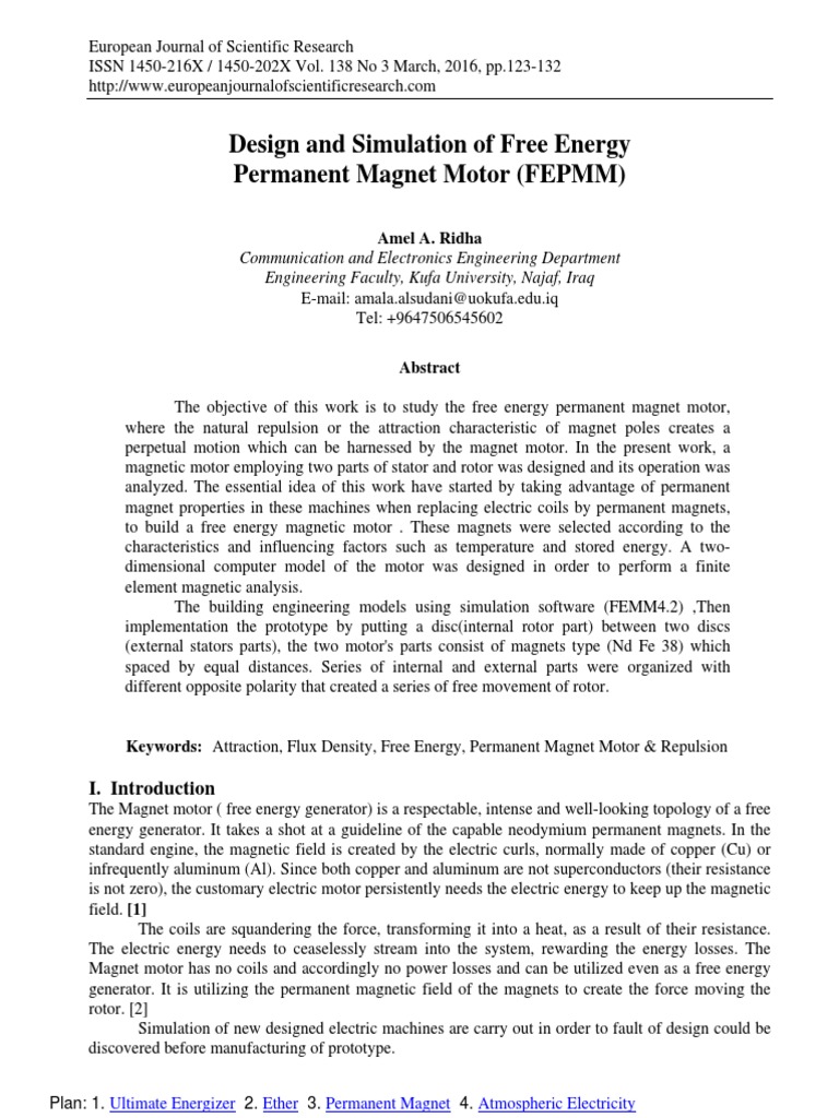 Design and Simulation of Free Energy Permanent Magnet Motor (FEPMM ...