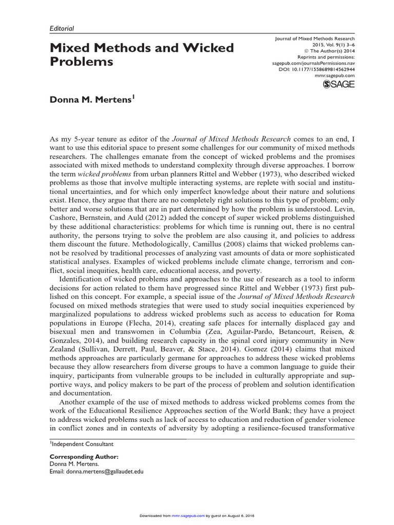 Mixed Methods for Understanding and Addressing Wicked Problems | PDF ...