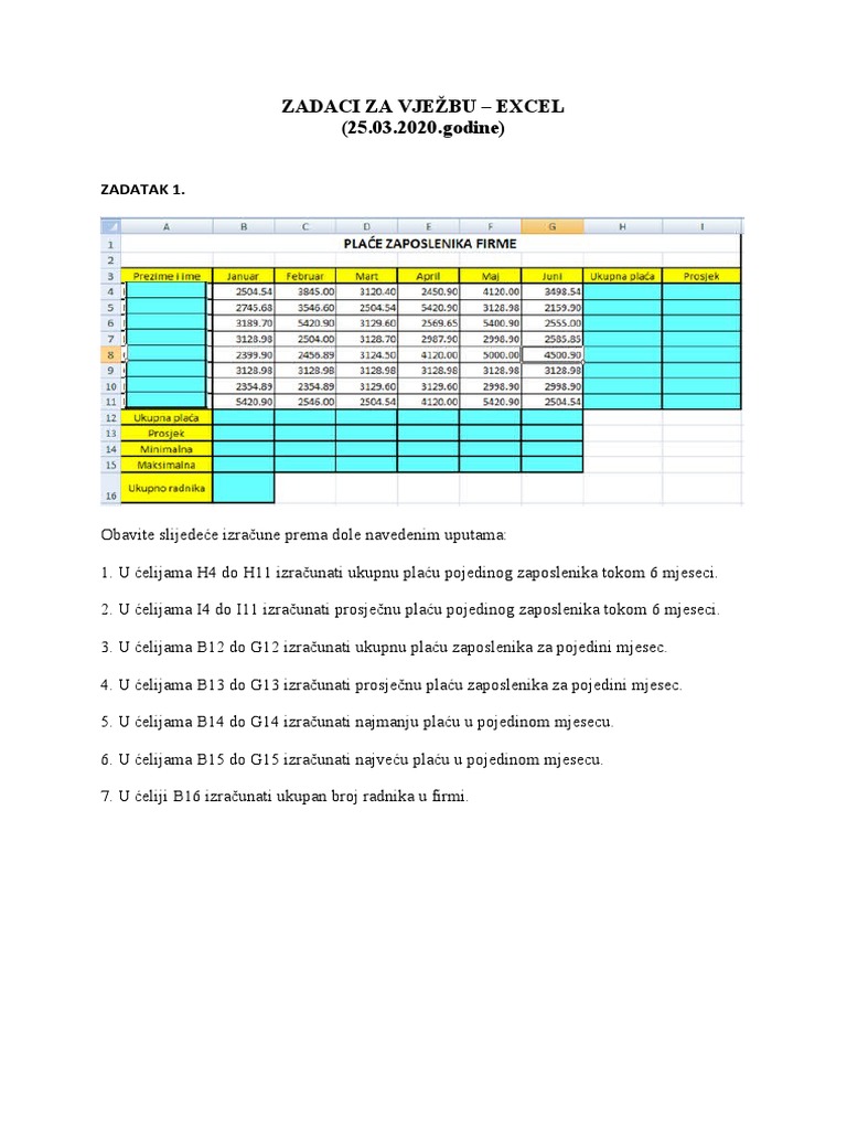 ZADACI ZA VJEŽBU-Excel | PDF