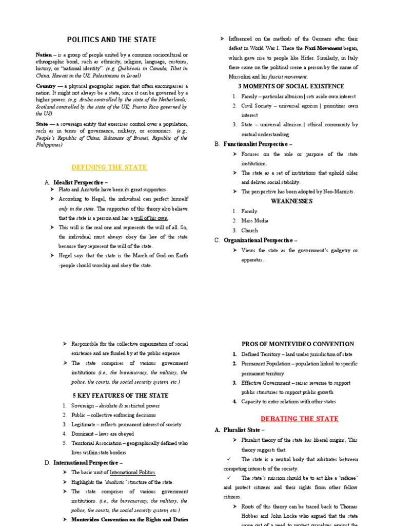 Politics and The State Handouts | PDF | Social Democracy | State (Polity)