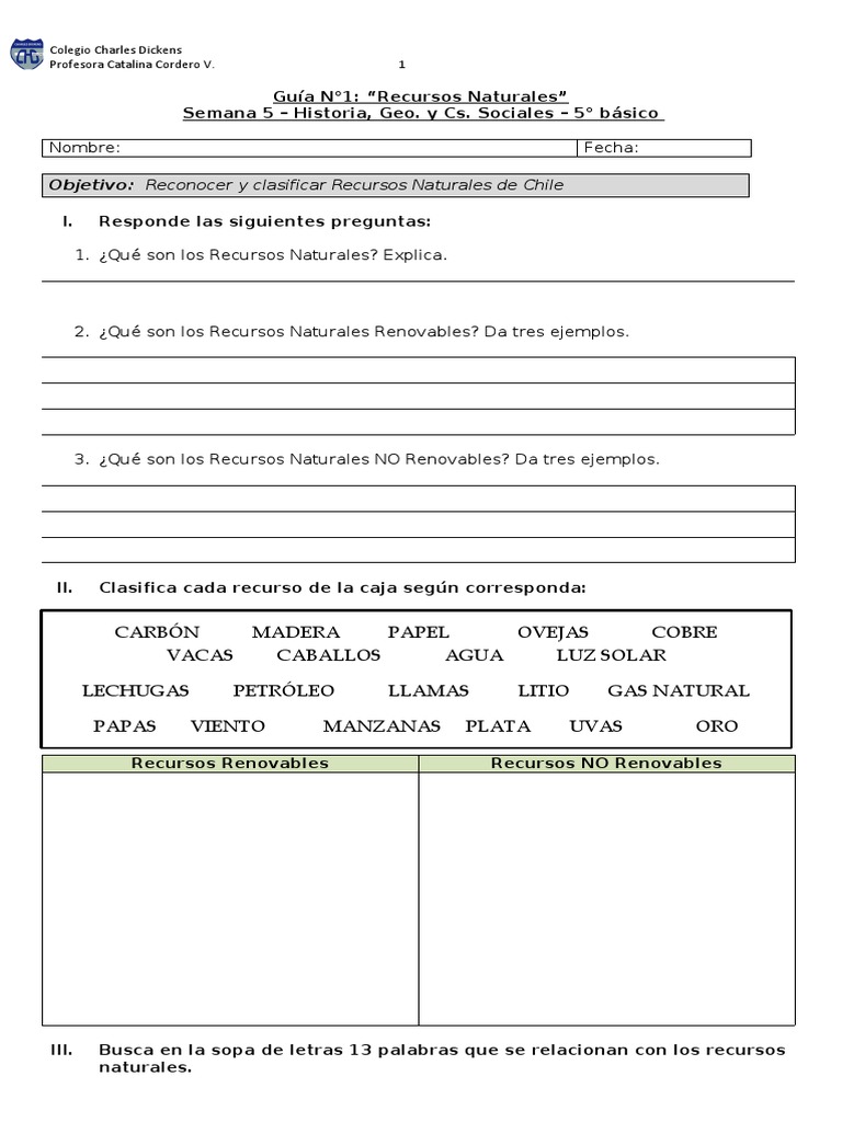 Recursos Naturales de Chile 5° Básico | PDF