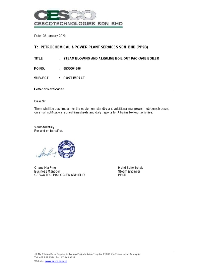 CESCO - Letter of Notification To PPSB PDF | PDF