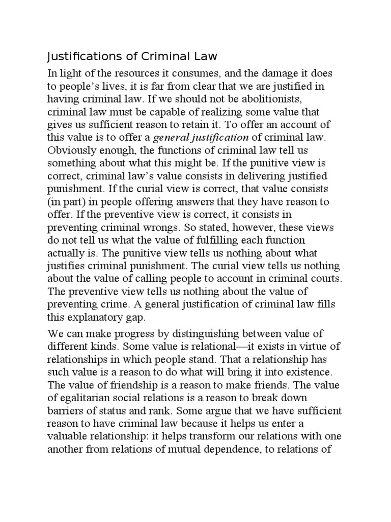 Justifications of Criminal Law | PDF | Punishments | Crime & Violence