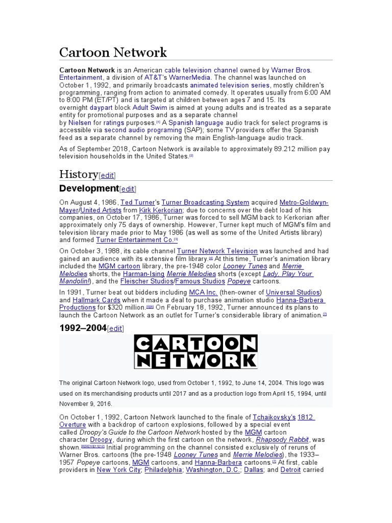Cartoon Network: History | PDF | Entertainment | Television