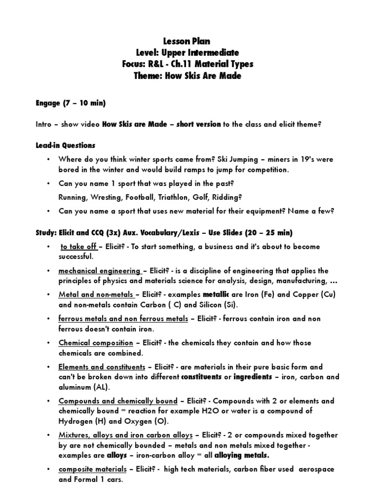 Lesson Plan Upper Intermediate (B2) Lexis and Reading Materials | PDF ...