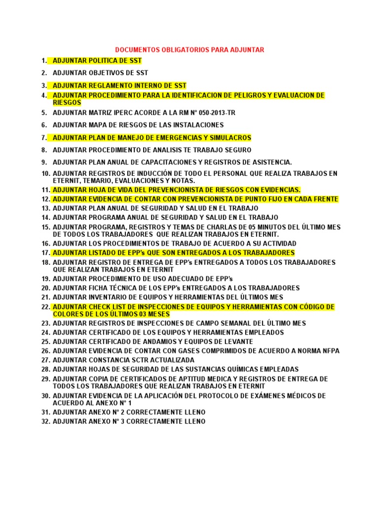 Documentos Obligatorios para Adjuntar | PDF