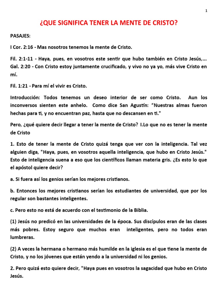 Que Significa Tener La Mente de Cristo | PDF | Jesús | orador del Señor