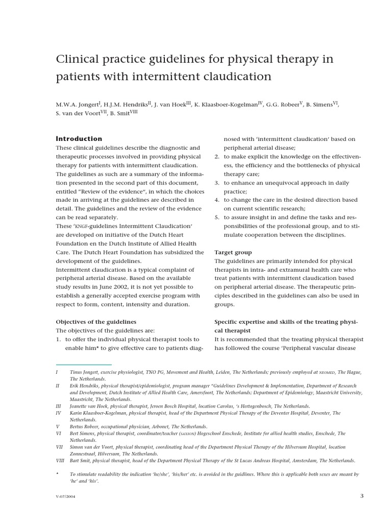 Clinical Practice Guidelines For Physical Therapy in Patients With ...