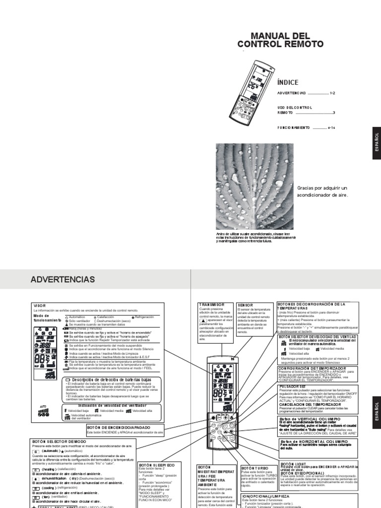 Manual Control Remoto Aire Acondicionado | PDF | Caldera | Control remoto