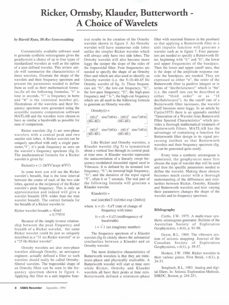 Choice of Wavelet - Harold Ryan | PDF | Wavelet | Spectral Density
