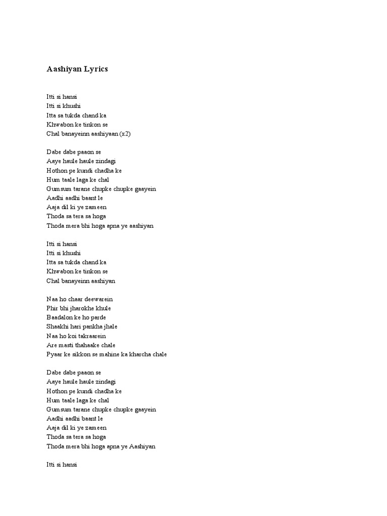 Aashiyan Lyrics | PDF