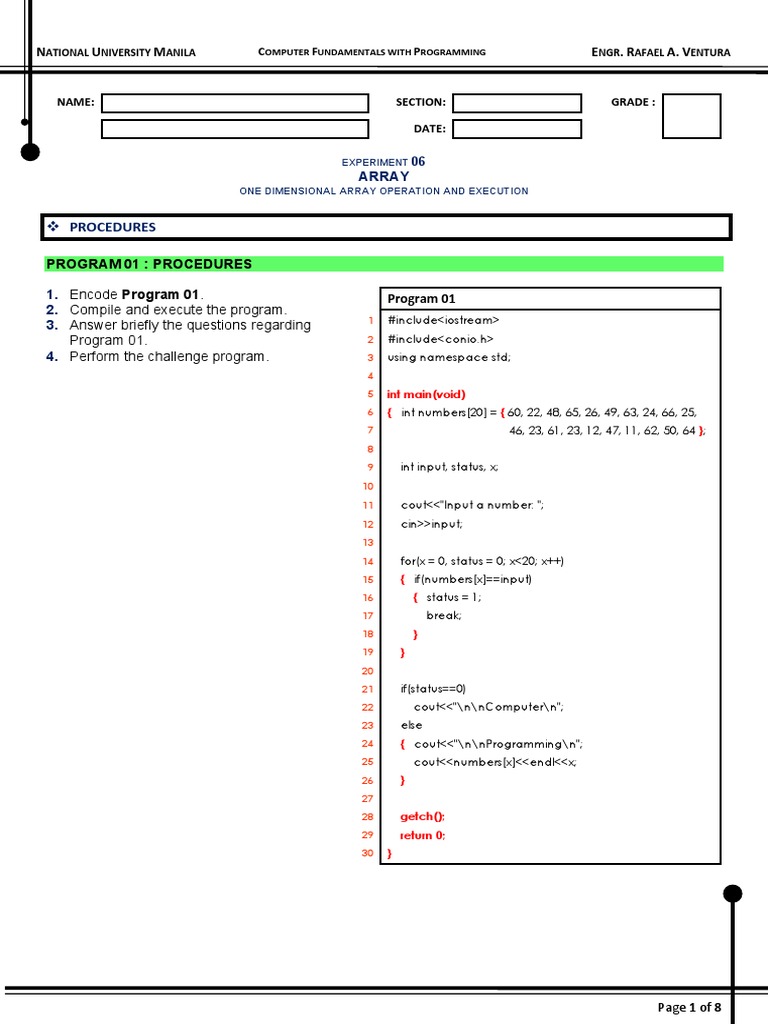 Procedures: Array | PDF | Array Data Structure | Computer Program