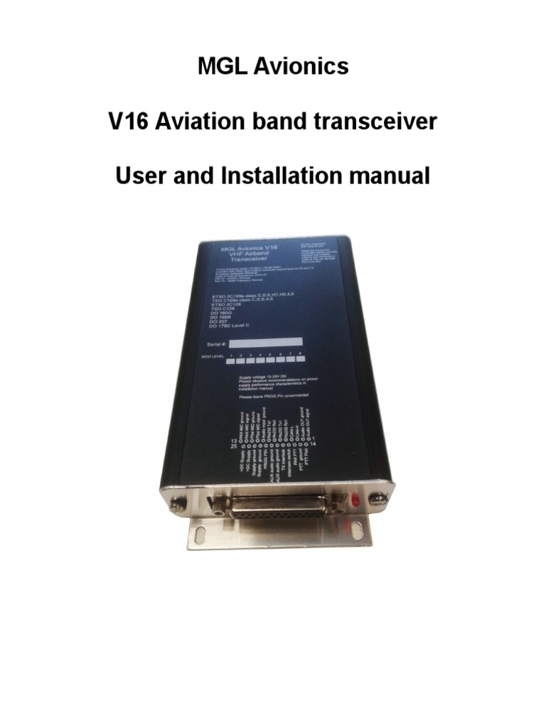MGL Avionics V16 Aviation Band Transceiver User and Installation Manual ...