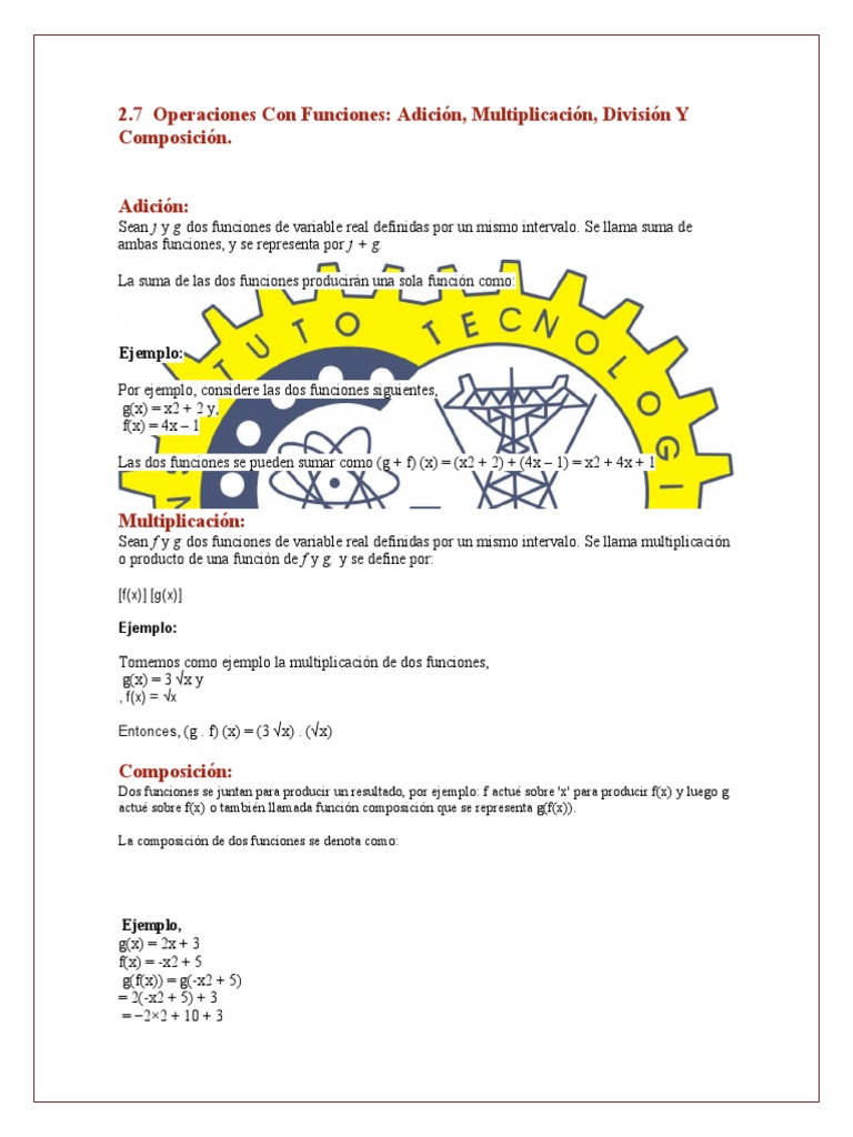 Operaciones Con Funciones Adicion Multiplicacion Division y Composicion - Ejer. Funcion Inversa ...
