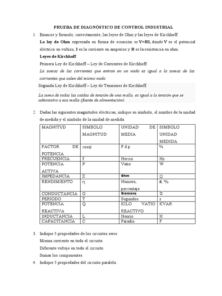 Prueba De Diagnóstico De Control Industrial Pdf