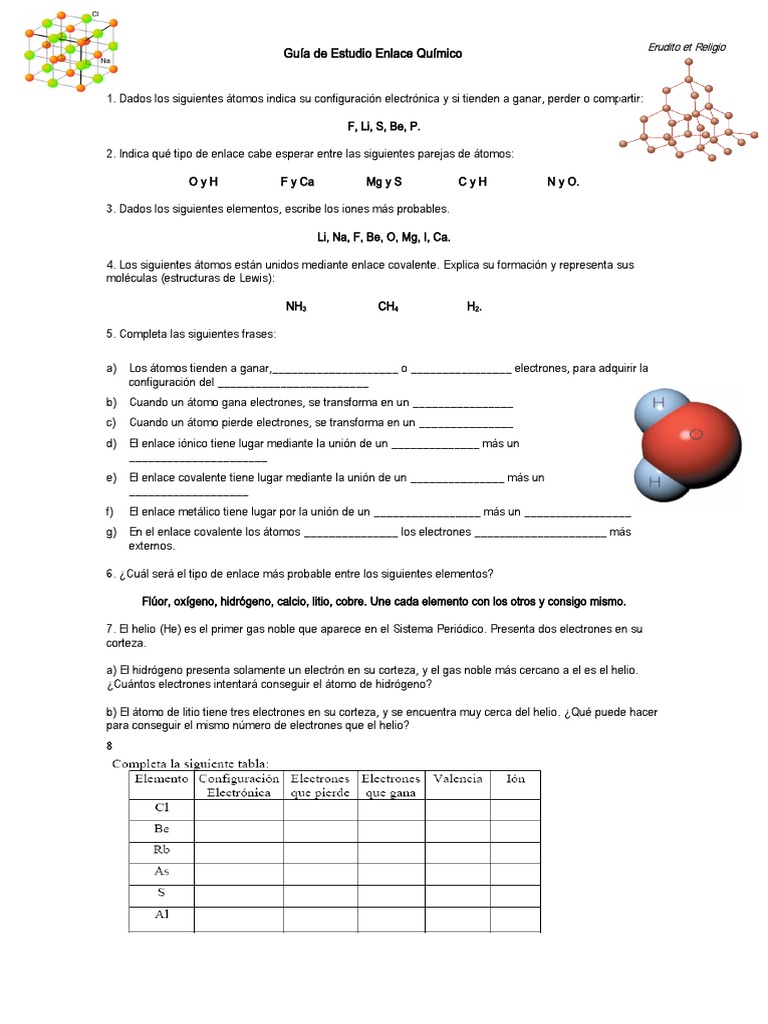 Guia de Estudio Enlace Químico | PDF | Enlace covalente | Enlace químico