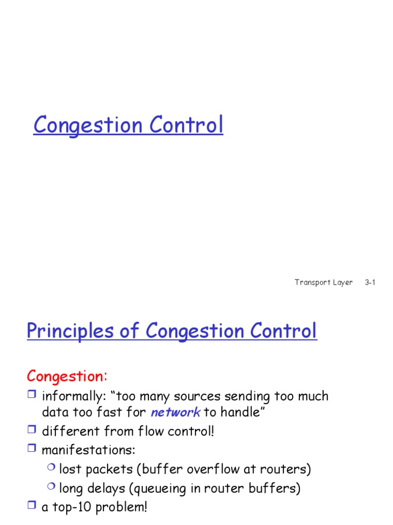Congestion Control: Transport Layer 3-1 | PDF | Network Congestion ...