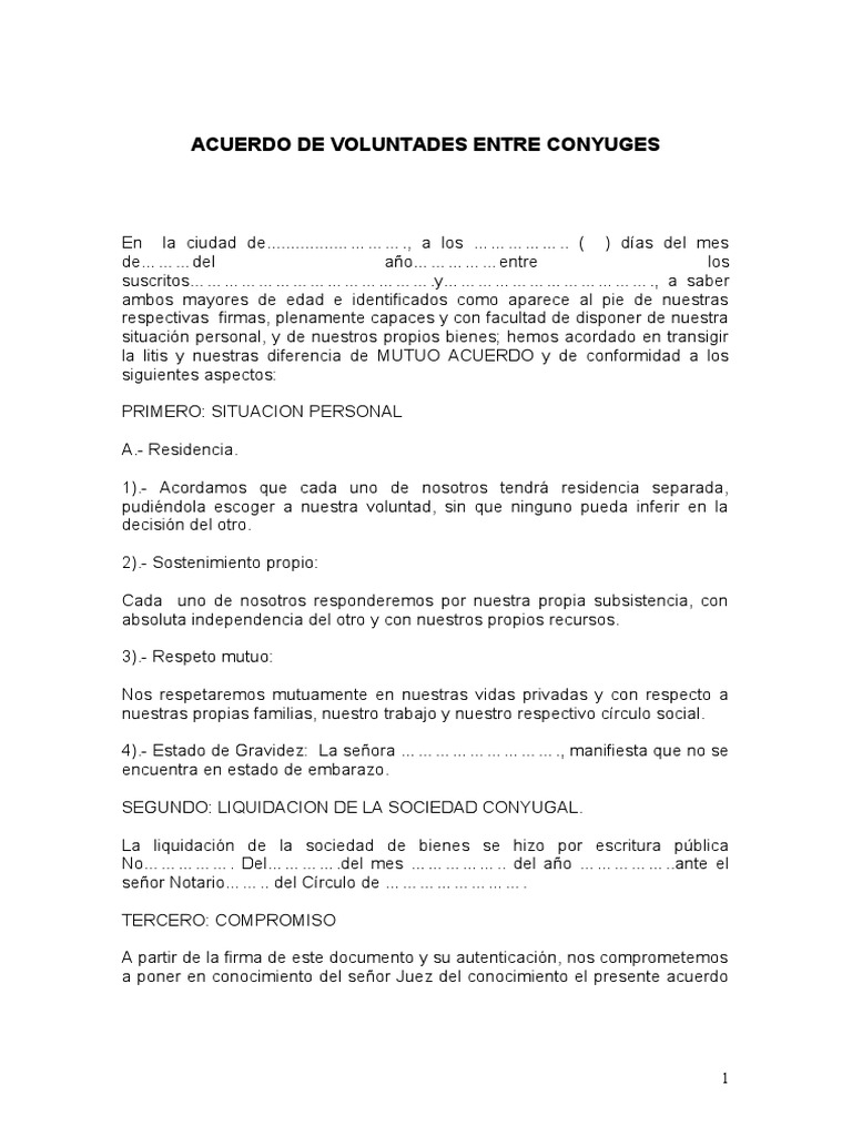 Acuerdo de Voluntades Entre Conyuges. | PDF | Política | Ciencias sociales