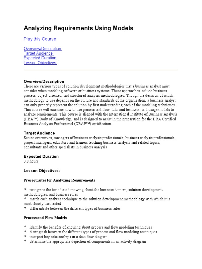 Analyzing Requirements Using Models | PDF | Conceptual Model | Business ...