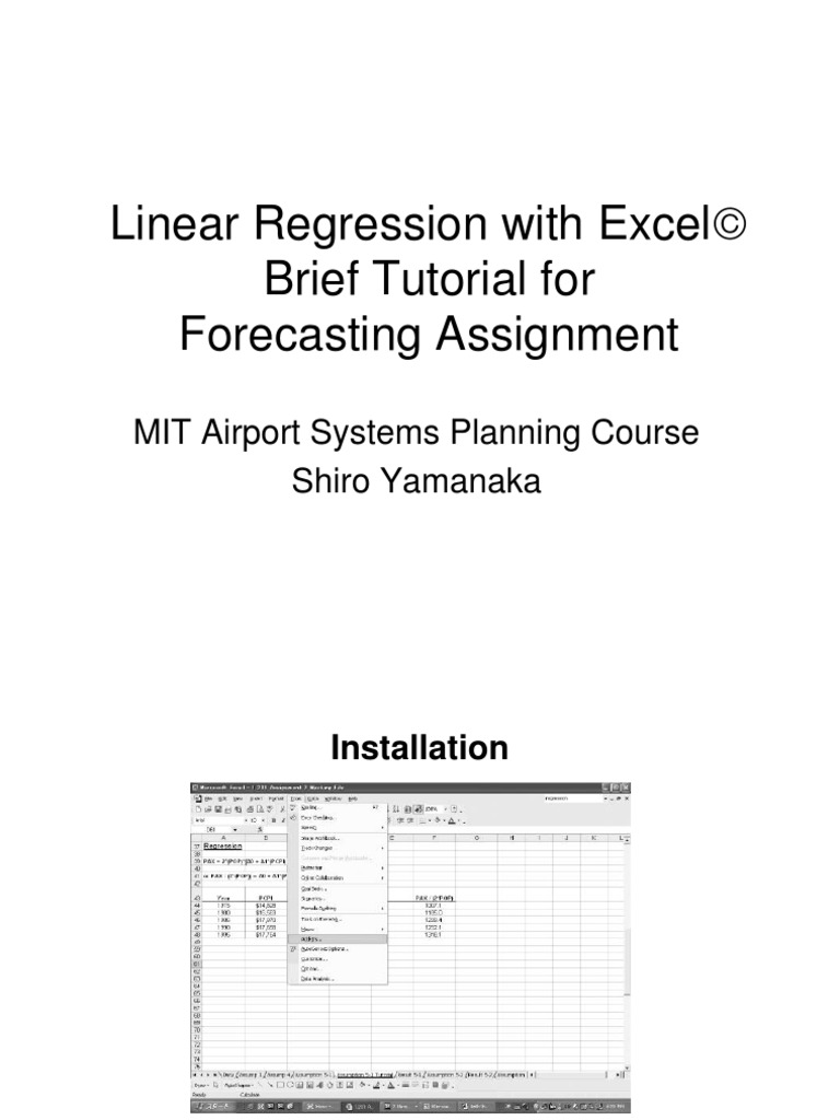 Linear Regression With Excel Brief Tutorial For Forecasting Assignment ...