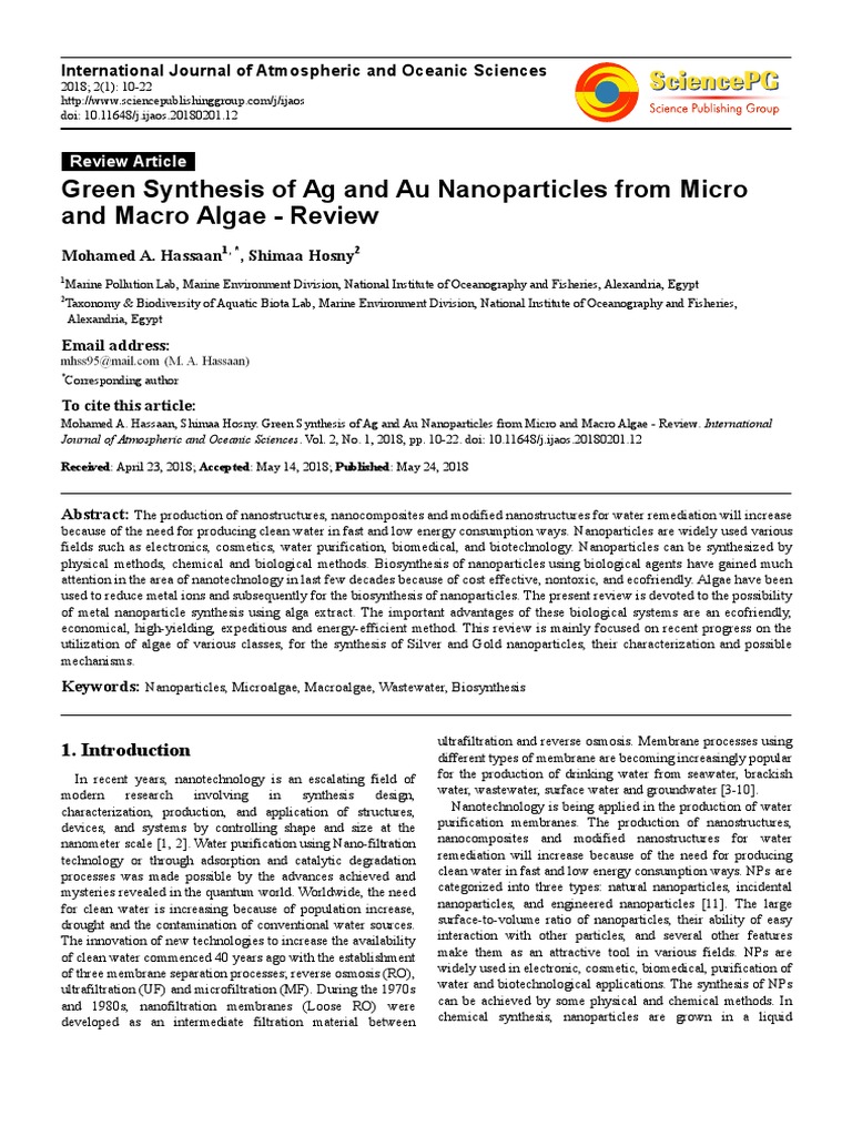 Algae-Based Green Synthesis of Nanoparticles | PDF | Nanoparticle ...