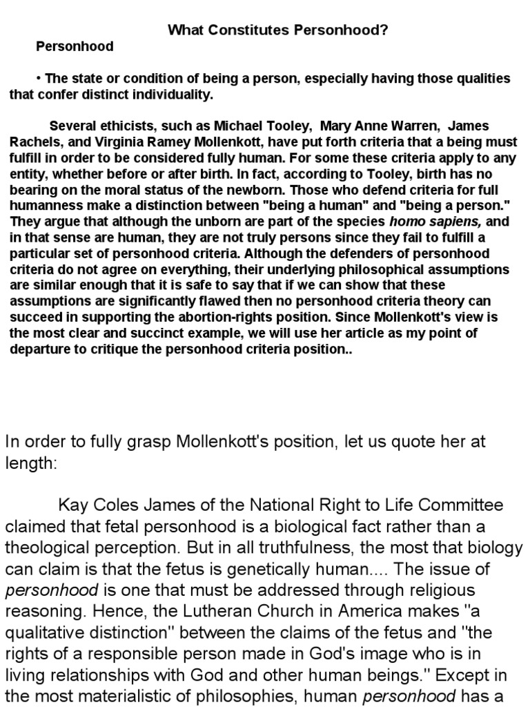 What Constitutes Personhood?: - The State or Condition of Being A ...