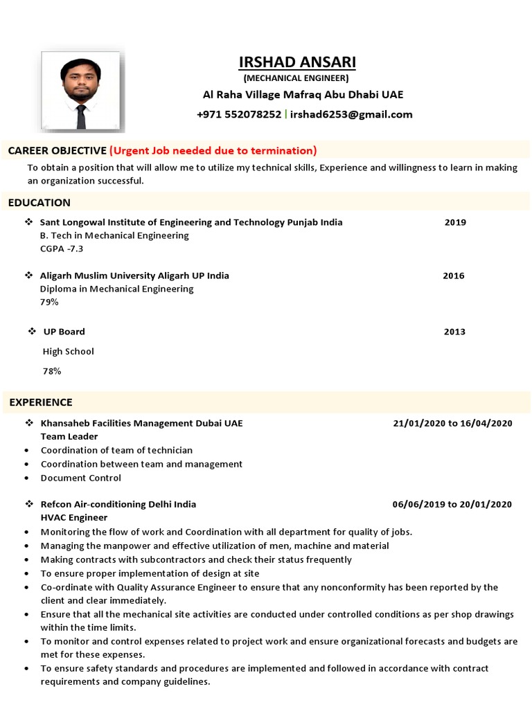 CV Mechanical Engineer PDF | PDF | Mechanical Engineering | Engineering