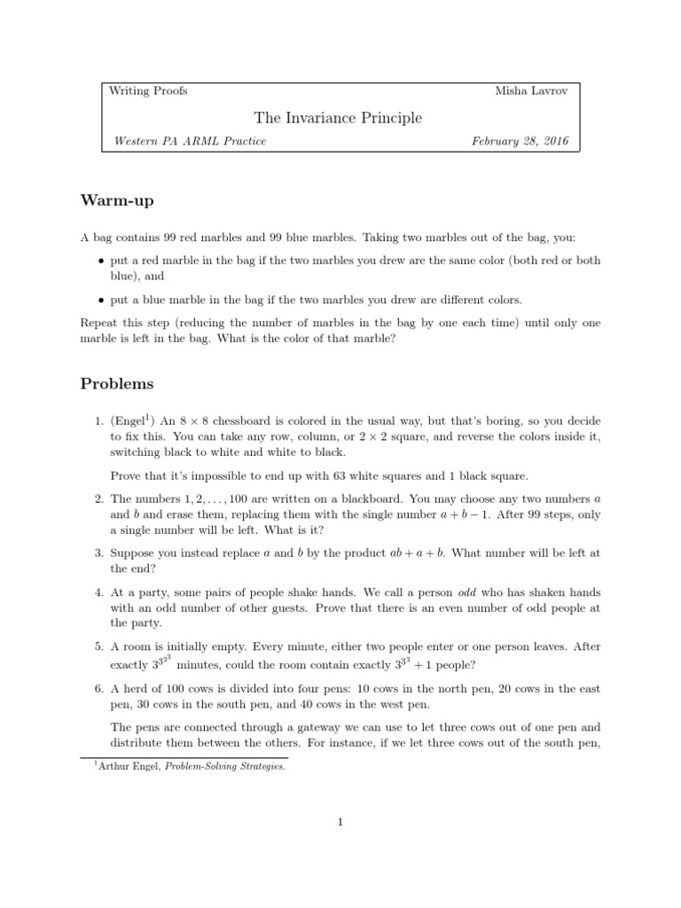 The Invariance Principle: Arthur Engel, Problem-Solving Strategies | PDF | Number Theory ...